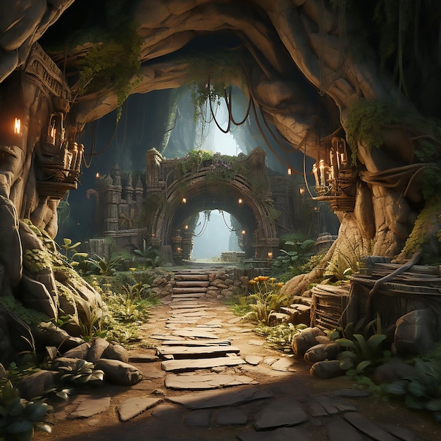 Enchanting Ruins in a Lush, Mystical Cavern | Jiffy Designs