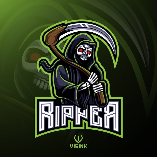 Menacing Reaper Mascot with Vibrant Green Backdrop | Jiffy Designs