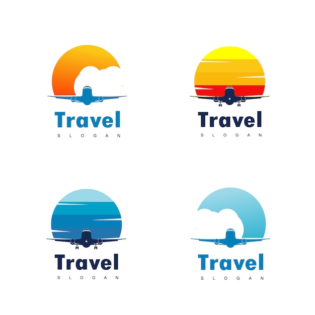 Vibrant Travel Emblem Collection with Airplane Silhouettes | Jiffy Designs