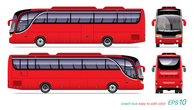 Sleek and Vibrant Red Coach Bus with Panoramic Windows | Jiffy Designs