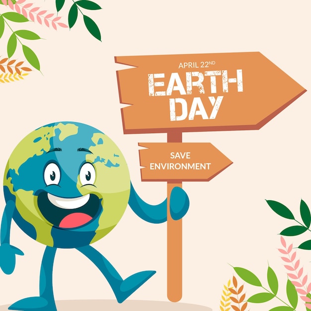 Cheerful Earth Character Celebrates Earth Day with Signposts | Jiffy ...