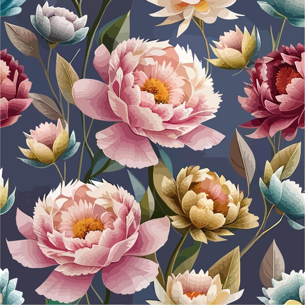 Vibrant Peony Floral Pattern on Dark Background | Jiffy Designs