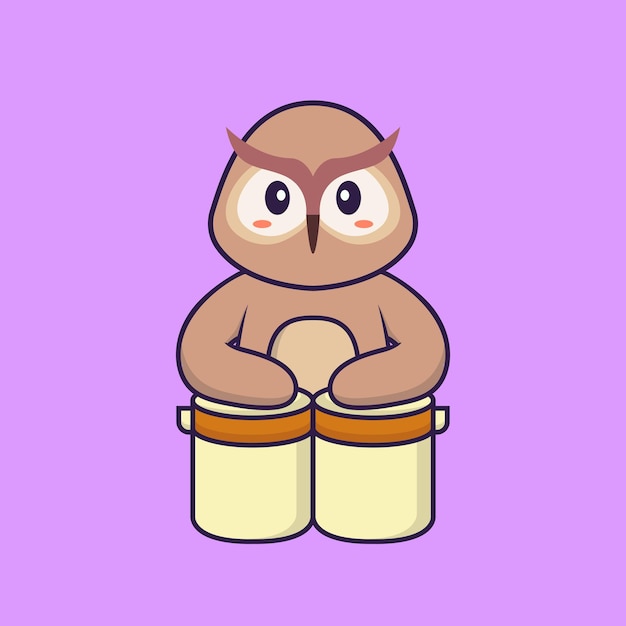Cheerful Owl Drummer Rocking Out on Colorful Stage | Jiffy Designs