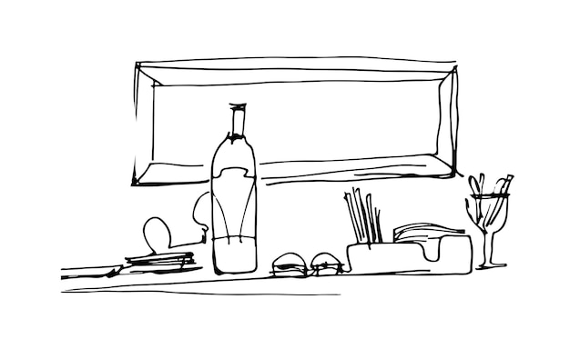 Minimalist Dining Table Still Life with Wine Bottle and Glassware ...