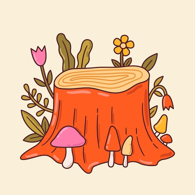 Whimsical Forest Stump with Vibrant Mushrooms and Flowers | Jiffy Designs