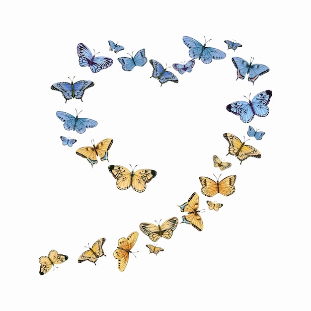 Enchanting Heart-Shaped Flutter of Blue and Golden Butterflies | Jiffy ...