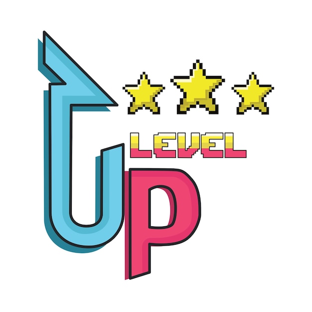 Retro Video Game Level Up Stars Design | Jiffy Designs