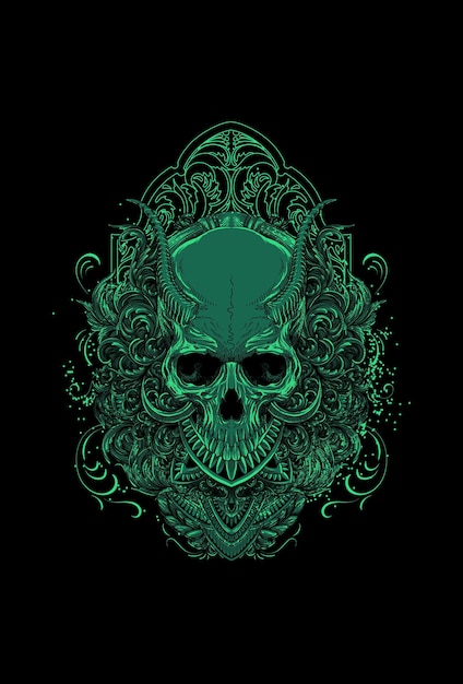 Ornate Skull Silhouette with Intricate Green Filigree Design | Jiffy ...