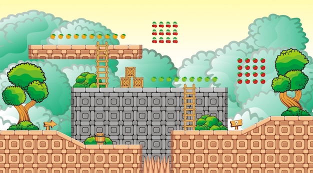 Whimsical Pixel Art Landscape with Platforms and Obstacles | Jiffy Designs
