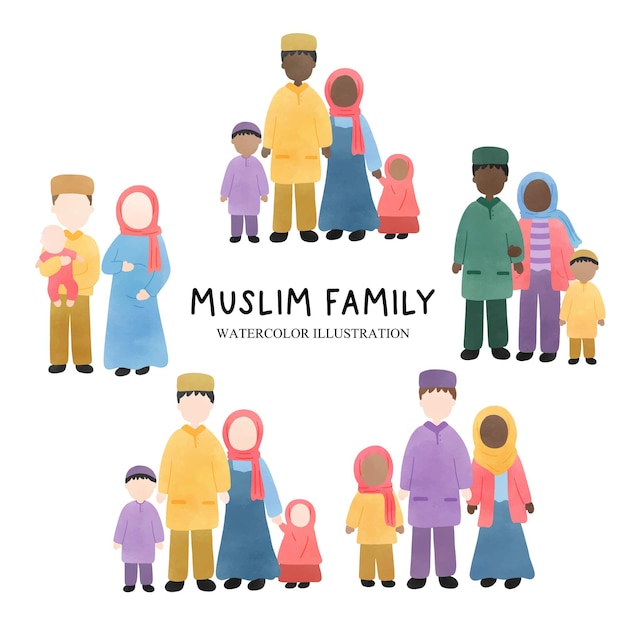 Diverse Muslim Family Illustrations in Vibrant Colors | Jiffy Designs