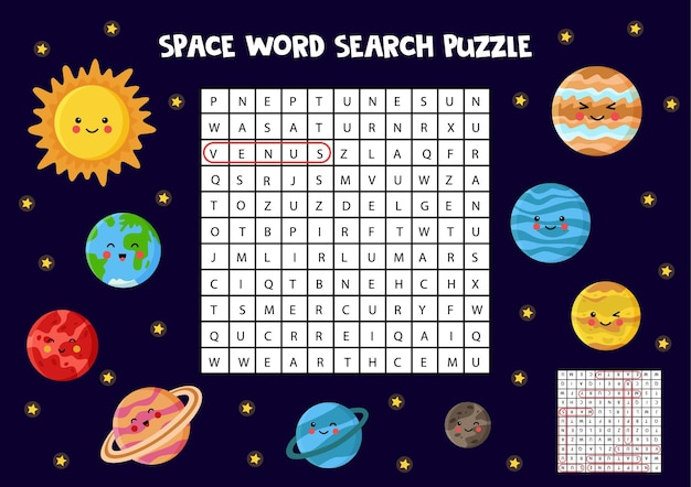 Playful Space-Themed Word Search Puzzle with Celestial Companions ...