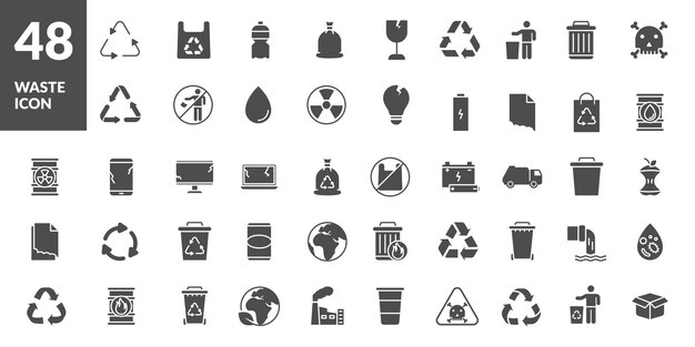 Comprehensive Waste Management Icons: A Diverse Visual Collection ...