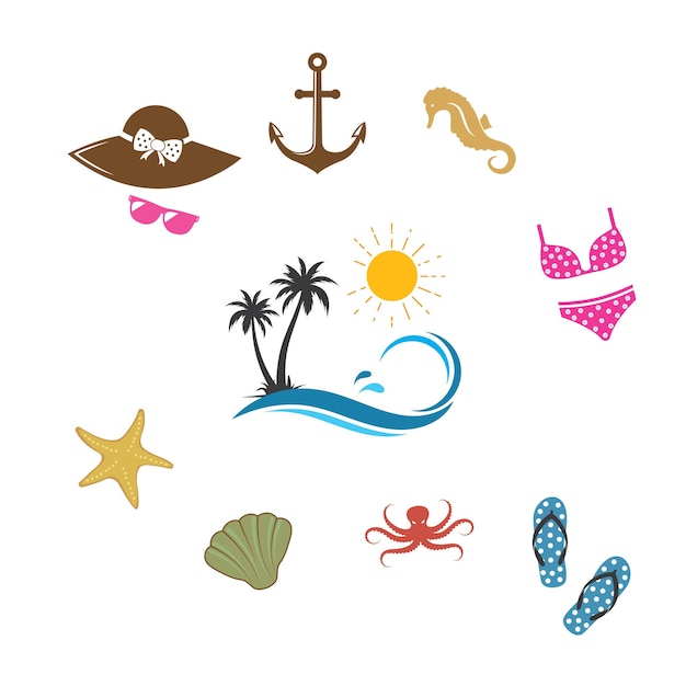 Vibrant Beach-Themed Clip Art Collection with Diverse Nautical Elements ...