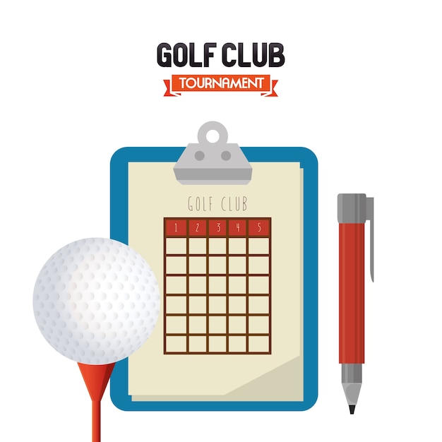 Golf Club Scoreboard with Ball, Tee and Pencil Illustration | Jiffy Designs