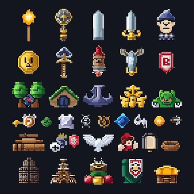 Captivating Pixel Art Collection: Diverse Retro Gaming Icons | Jiffy ...