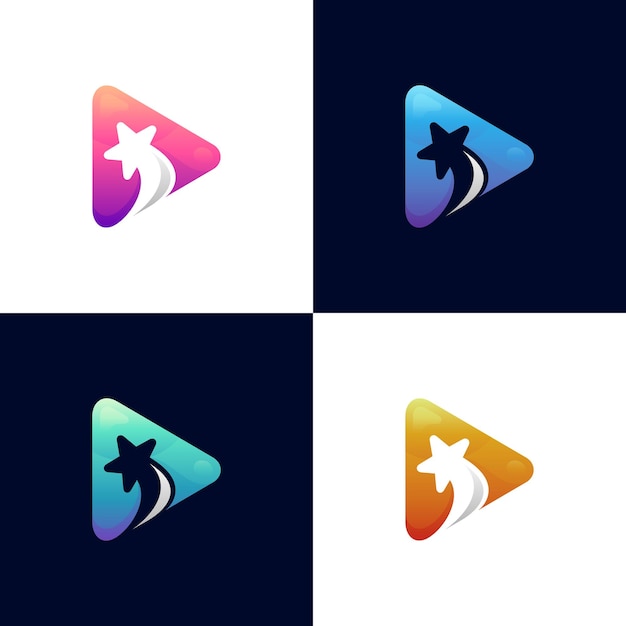 Vibrant Gradient Play Button Symbols with Leaping Dolphins | Jiffy Designs