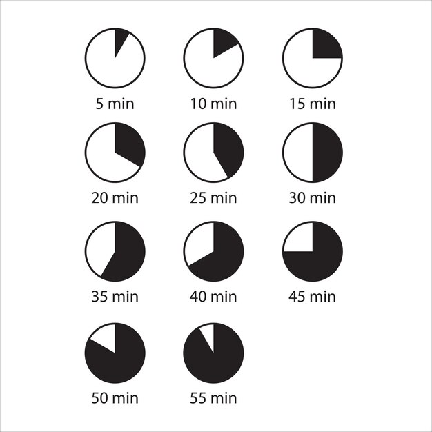 Minimalist Pie Chart Timers Depicting Incremental Time Intervals ...