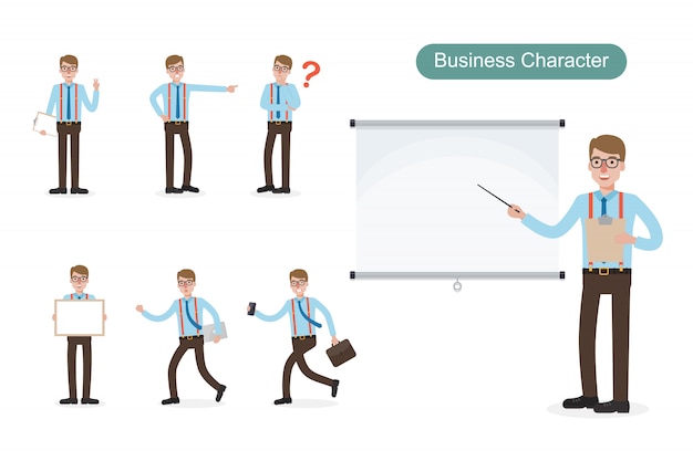 Diverse Business Character Poses with Presentation Board | Jiffy Designs