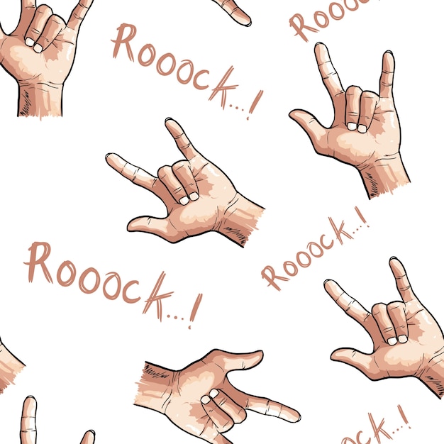 Seamless Pattern of Hands Forming Rock Sign with Text | Jiffy Designs