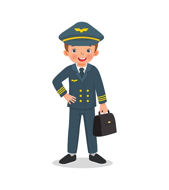Cheerful Pilot in Uniform Holding Briefcase | Jiffy Designs
