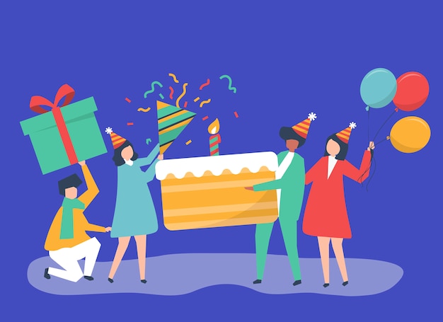 Vibrant Birthday Celebration with Joyful People and Huge Cake | Jiffy ...