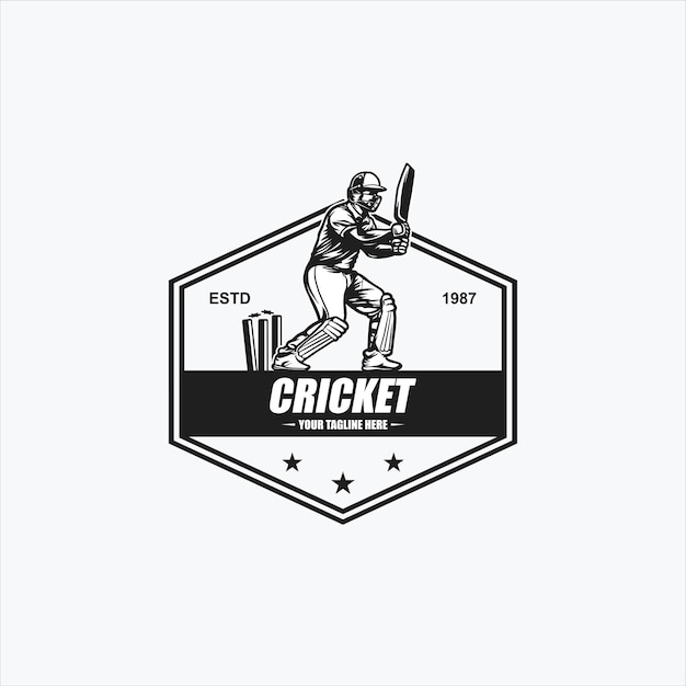 Vintage Cricket Player Emblem with Bold Typography | Jiffy Designs