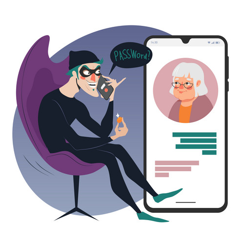 Phone Scam Crime Concept Illustration, Online Social Media Fraud. A ...