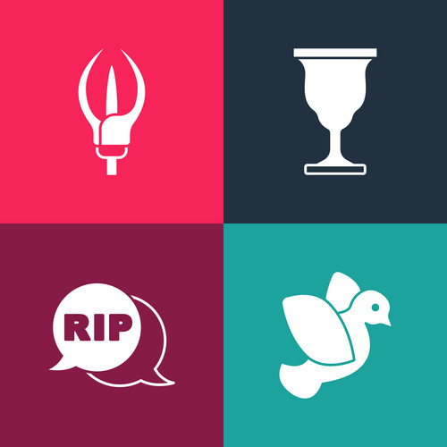 Set Pop Art Dove, Speech Bubble Rip Death, Christian Chalice And Lily ...