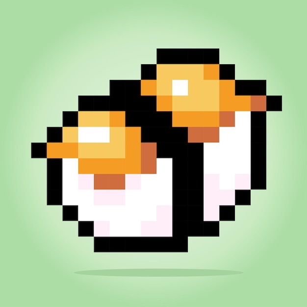 Charming Pixel Art Clownfish Duo on Green Background | Jiffy Designs