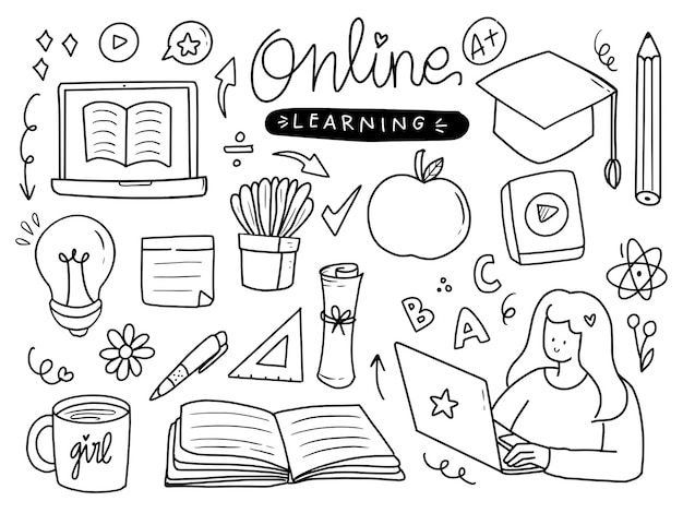 Engaging Online Education Doodles with Diverse Symbols | Jiffy Designs