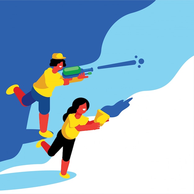 Vibrant Water Gun Battle in Playful Cartoon Style | Jiffy Designs