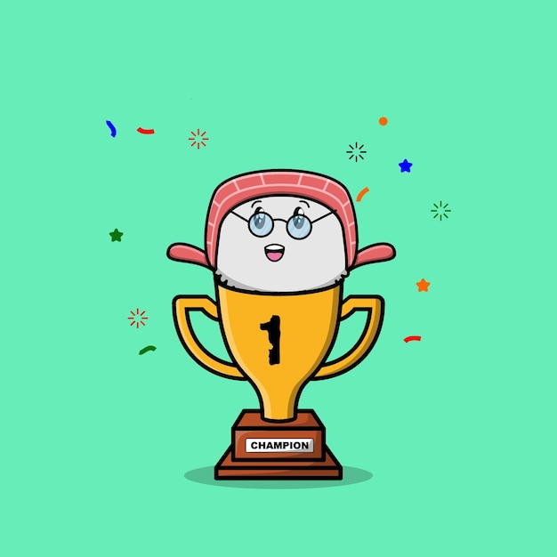 Cheerful Champion Mascot Celebrates Victory on Trophy | Jiffy Designs