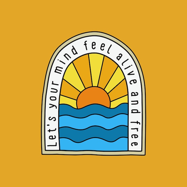 Vibrant Sunset Emblem with Serene Ocean Waves | Jiffy Designs