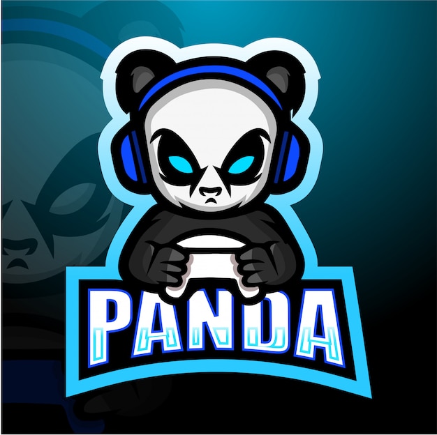 Panda Gamer Mascot with Headphones on Teal Background | Jiffy Designs