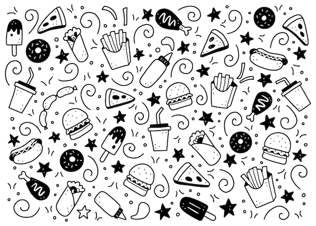 Delightful Doodles: A Playful Feast of Fast Food Favorites | Jiffy Designs