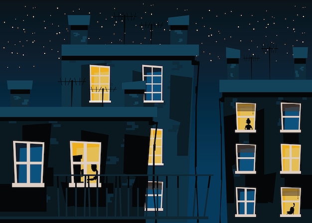 Cozy Nighttime Cityscape with Warm Glowing Windows | Jiffy Designs