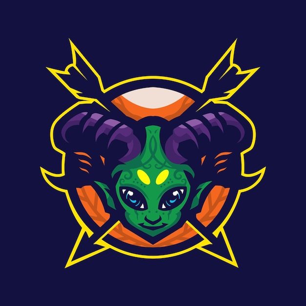 Vibrant Alien Emblem with Crossed Lightning Bolts | Jiffy Designs