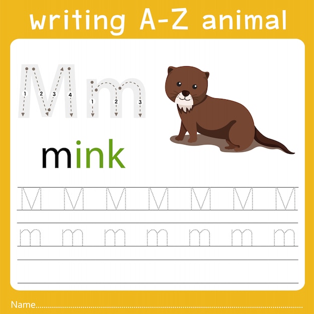 Educational Worksheet Featuring Mink Illustration and Letter Tracing ...