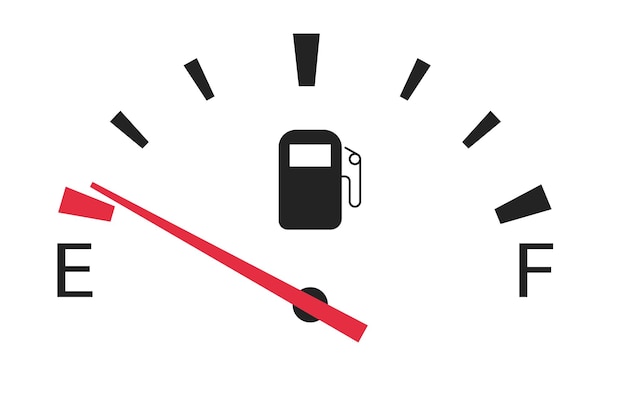 Fuel Gauge Indicating Nearly Empty Tank on White Background | Jiffy Designs