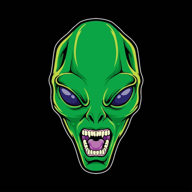 Menacing Alien Face with Bared Teeth in Vivid Green | Jiffy Designs