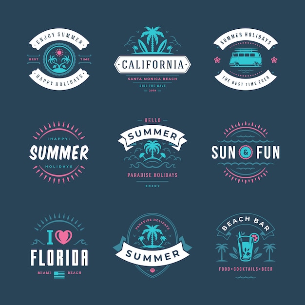 Vibrant Summer Emblem Collection Featuring California and Beach Themes ...