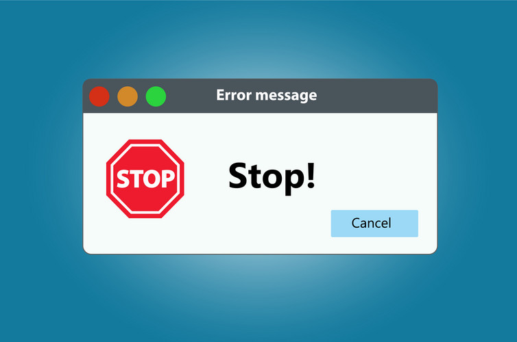 Warning Pop Up Window With Stop Sign. Isolated On White Background ...