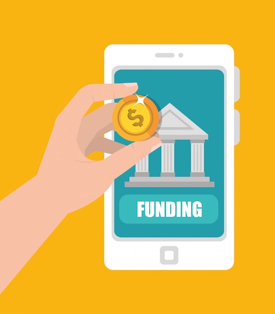 Mobile Banking Funding Illustration with Hand and Coin Icon | Jiffy Designs