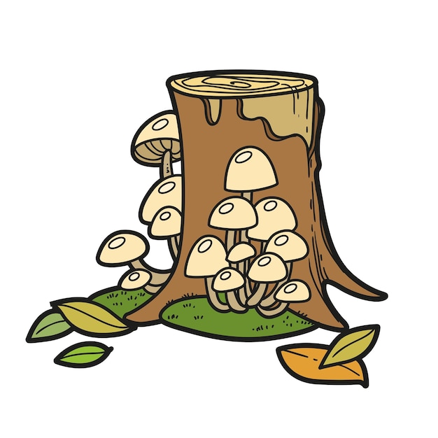 Vibrant Mushroom Cluster Sprouting from Rustic Tree Stump | Jiffy Designs
