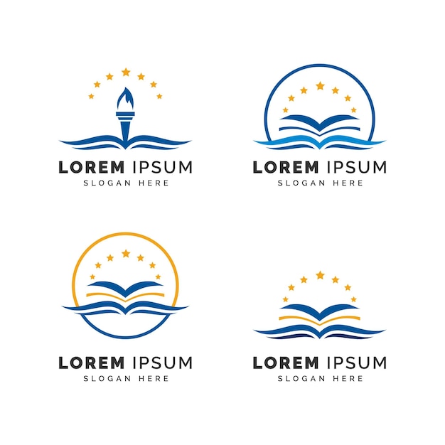 Elegant Book Logos with Shining Stars and Waves | Jiffy Designs