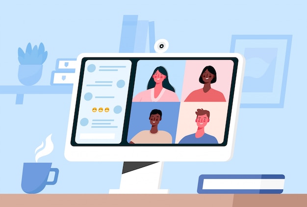 Diverse Faces in Virtual Meeting on Computer Screen | Jiffy Designs