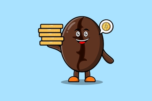 Cheerful Coffee Bean Holding Stacks of Gold Coins | Jiffy Designs
