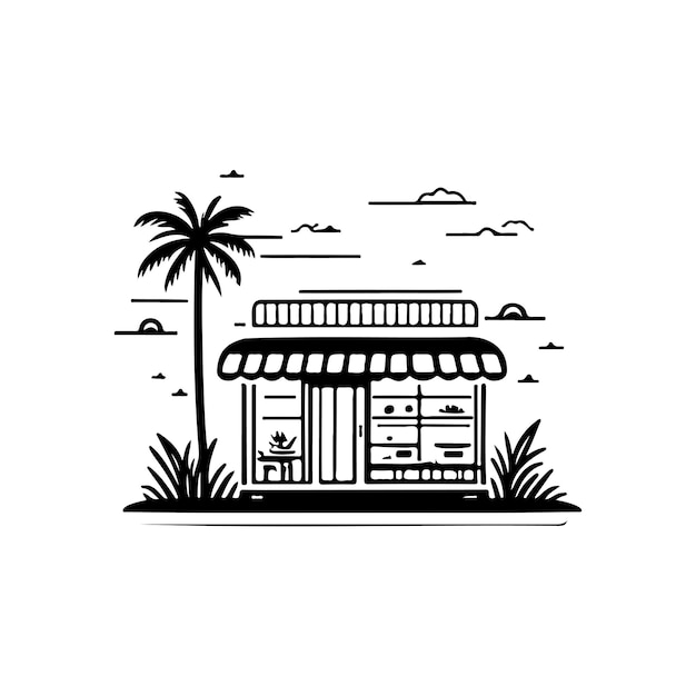 Charming Tropical Storefront with Palm Tree Silhouette | Jiffy Designs