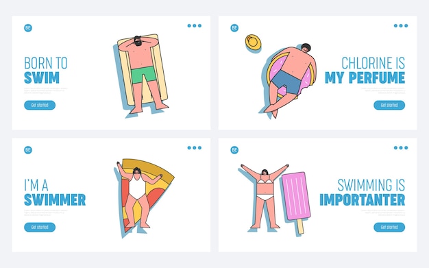 Vibrant Swimming-Themed Illustrations Showcasing Diverse Swimmers ...