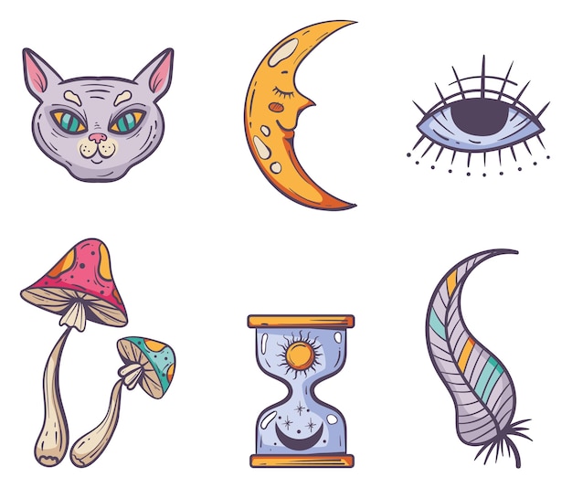 Whimsical Celestial Symbols in Vibrant Cartoon Art Style | Jiffy Designs